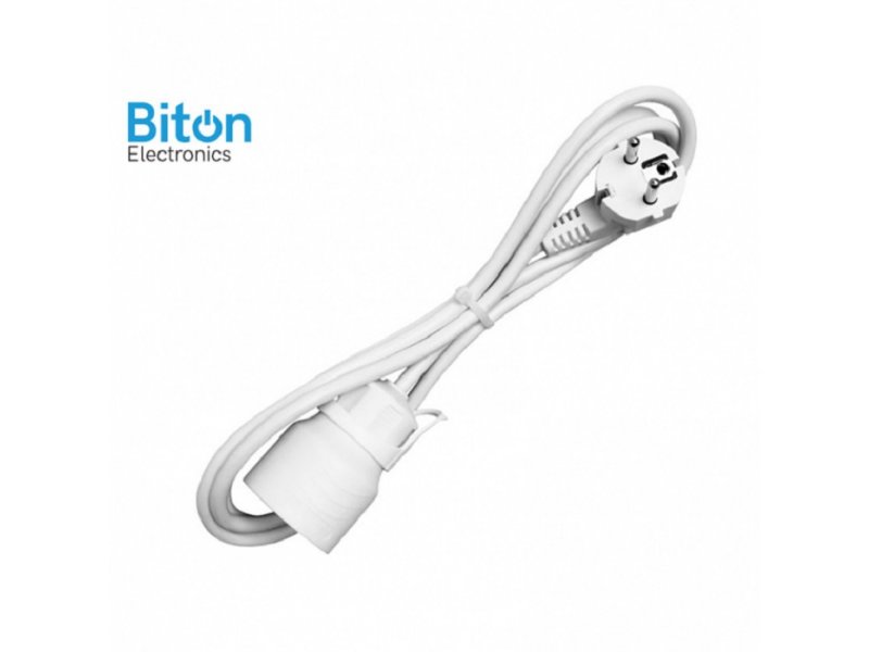 BITON ELECTRONICS Priključni kabl sa utikačem i natikačem beli 3 met ...