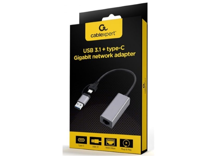 GEMBIRD A-USB3AC-LAN-01 USB 3.1 + type-C Gigabit network adapter, space ...